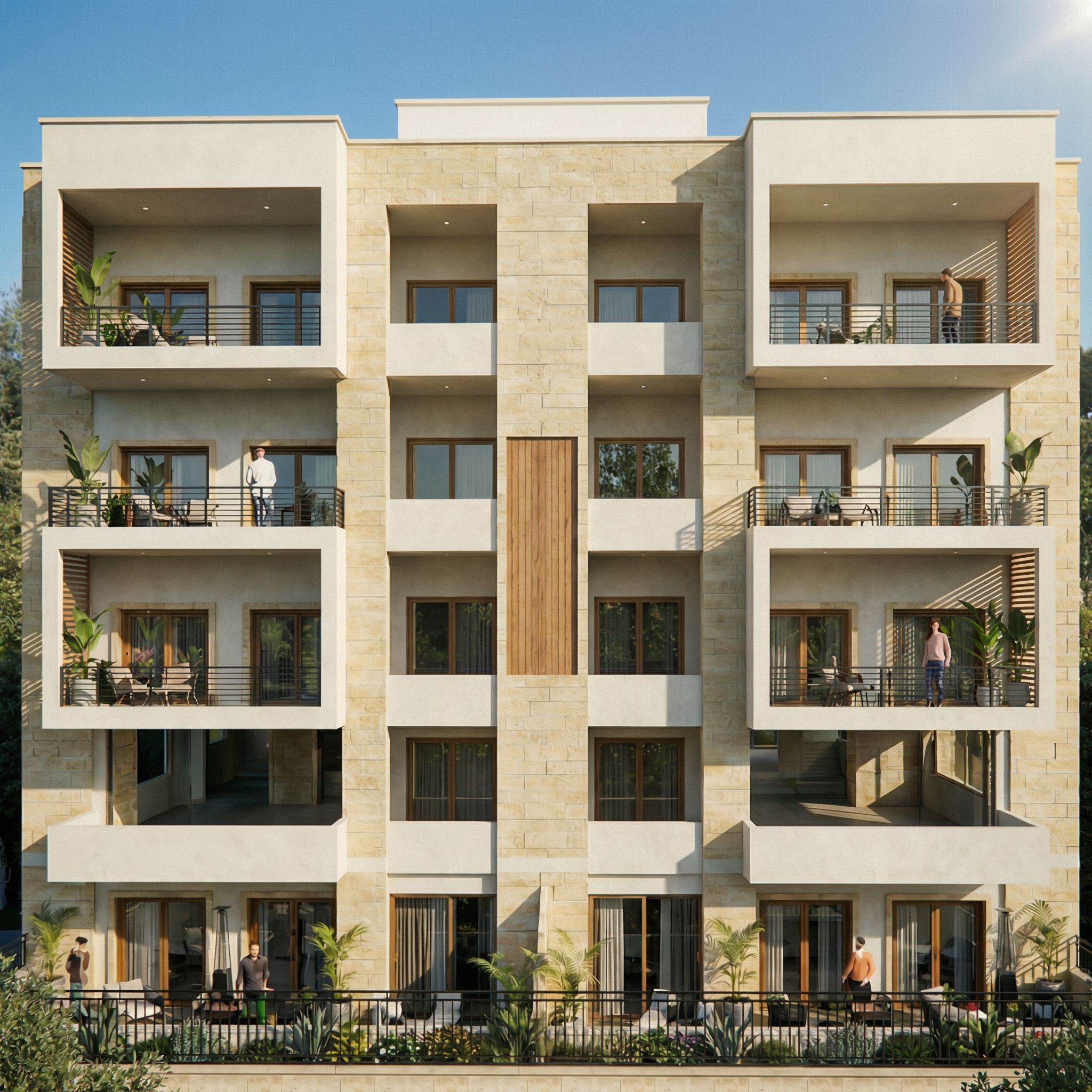 Refine the existing south facade of a mid-rise... - Generated by Render ...